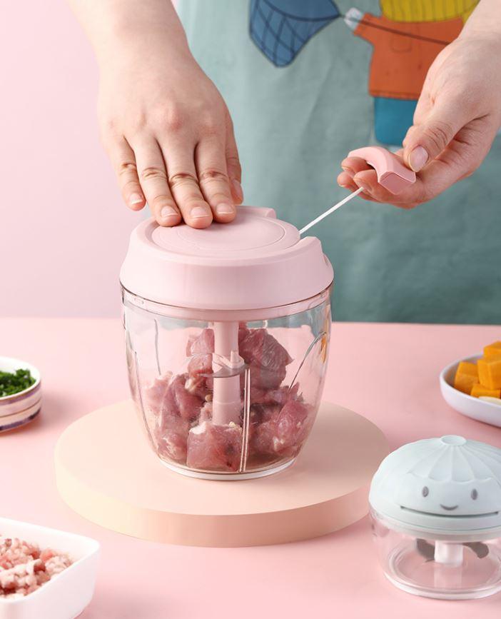 5 Blades Manual Food Chopper Pull String Mixer 900ml- Blue