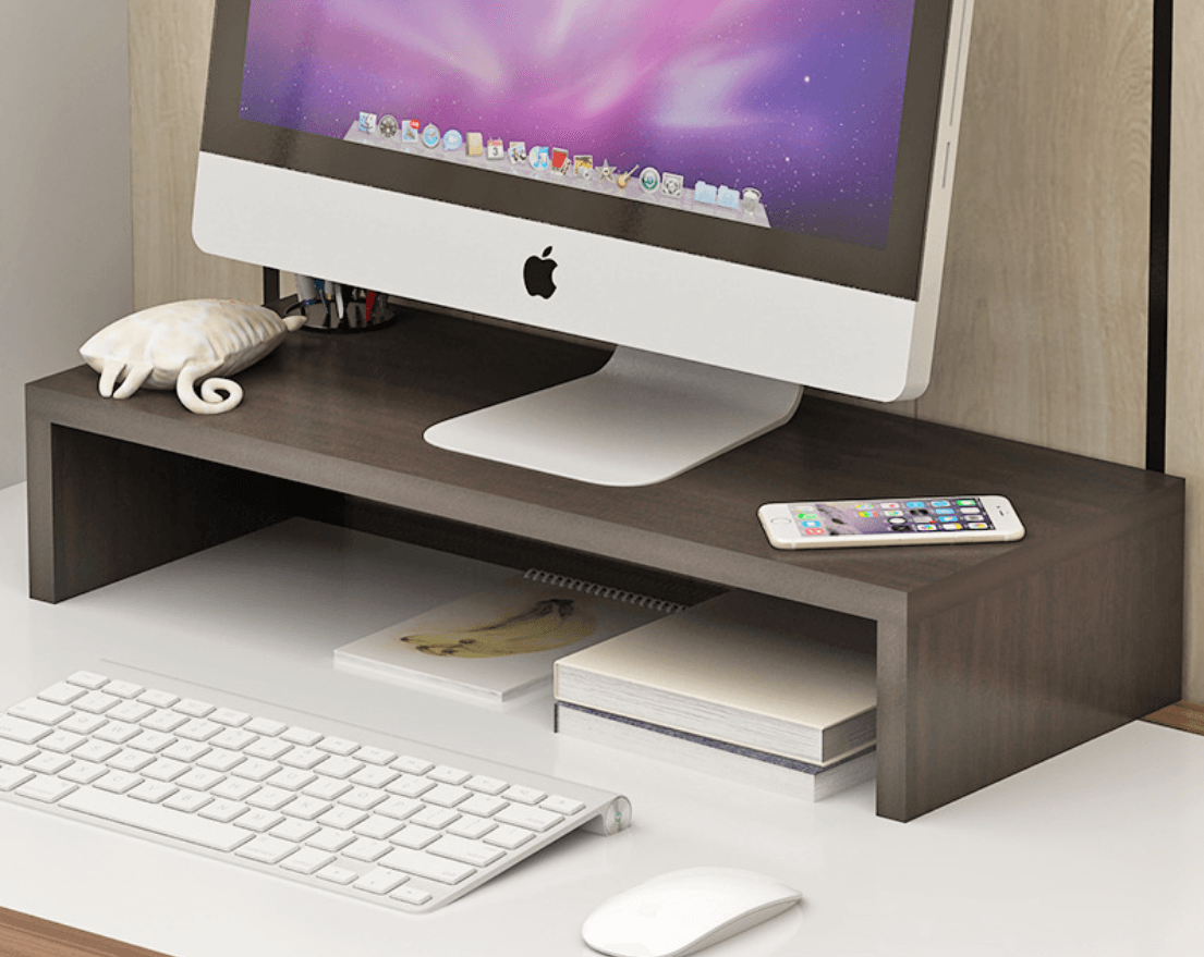 Monitor Stand with Storage Rack Single Tier- Dark Wood Grain