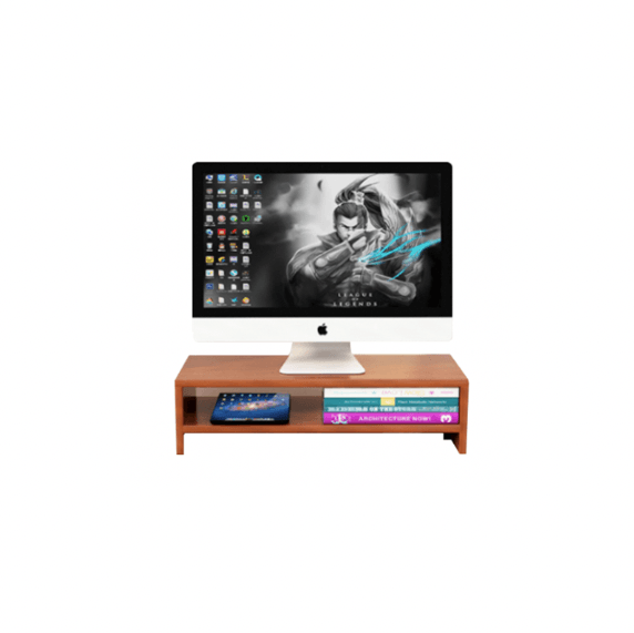 Monitor Stand with Storage Rack Double Tier- Teak Wood